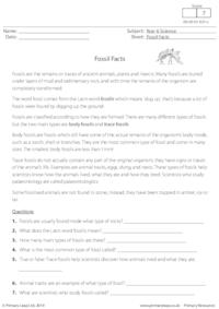 Science: Reading comprehension Fossils | Worksheet | PrimaryLeap.co.uk